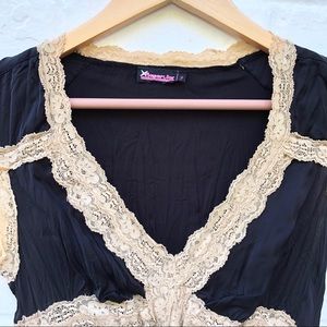 Super Star | Dresses | Super Star Black Crinkle Honeyed Gold Lace Dress ...